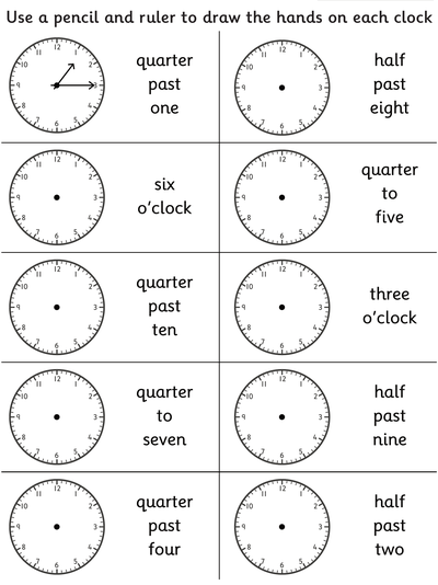 Worksheet: Record Times on Clocks, Hour, Half Hour and Quarter Hour ...