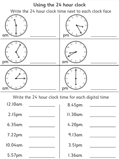 Worksheet: Converting Times Between 12 and 24 Hour Clock - Topmarks