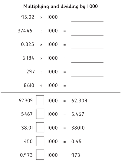 Worksheet: Multiply and Divide by 1000, With Decimals - Topmarks
