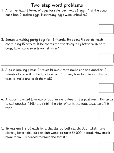 Worksheet: Two-Step Word Problems involving Four Operations - Topmarks