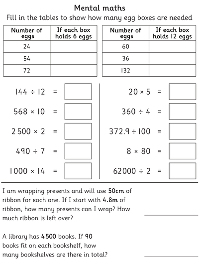 Worksheet: Mental Maths Calculations Multiplication and Division - Topmarks