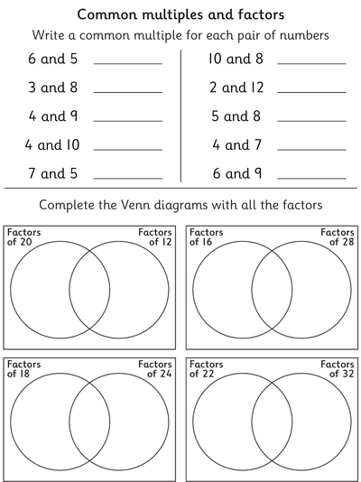 Worksheet: Common Multiples, and Factors - Topmarks